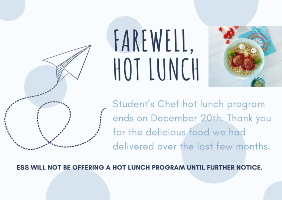 Announcement: hot lunch program ending in December | École Saint-Sacrement